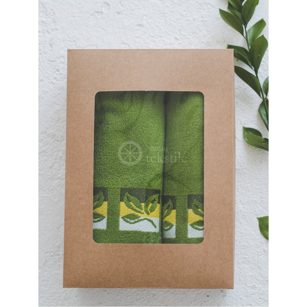Cotton towels : Set of towels with a design in a box GREEN