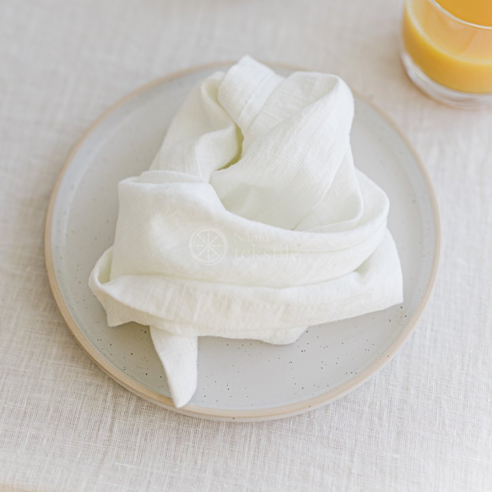 Reusable table napkins : Stone Washed Linen Napkin WHITE