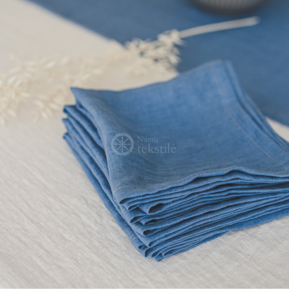 Reusable table napkins : Stone Washed Linen Napkin BLUE